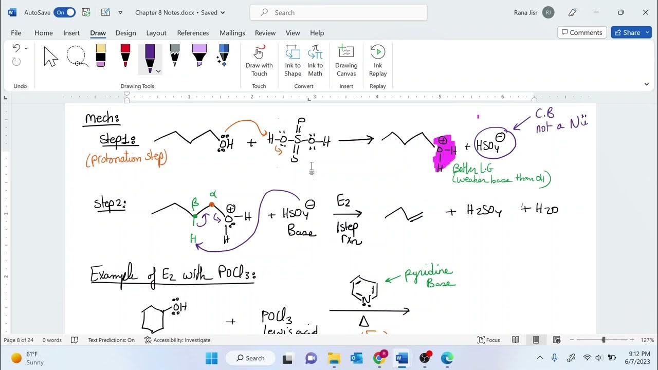 Ch 8 Lecture 3 Elimination Of Alcohols E1 And E2 Youtube