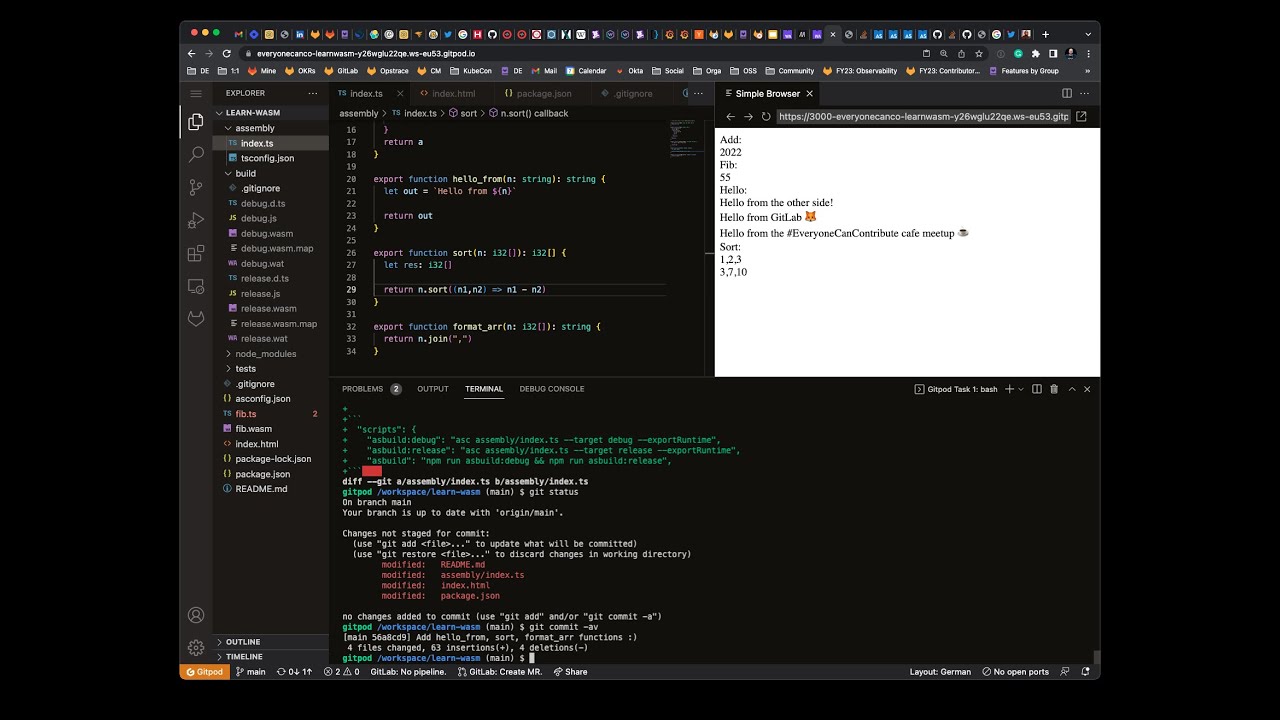 53 Everyonecancontribute Cafe Webassembly With Assemblyscript First Try In Gitpod Youtube