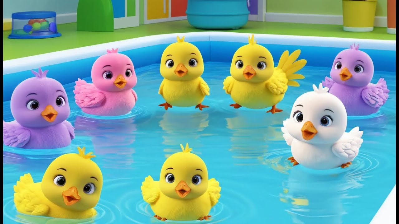 Three Chicks Jump in Pool 🐥🏊 | 3D Animated Nursery Rhyme for Kids ...