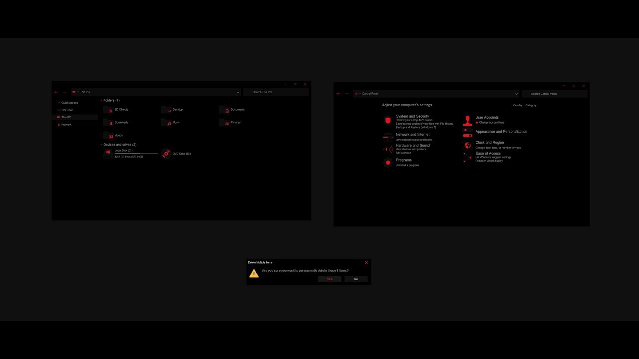 Pure Black Red Theme For Windows10 November 2019 Update 1909 - YouTube