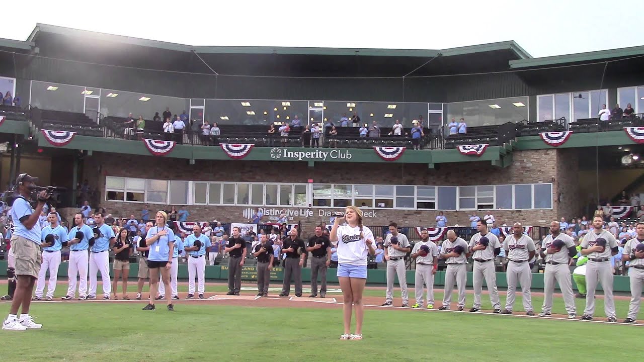Gabriela Sanchez singing the National Anthem at the Skeeters' game ...