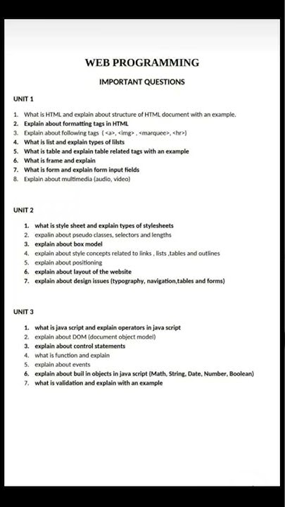 Bsc Computer Science Degree Third year Sem-VI Web Programming Computer Science Important ...