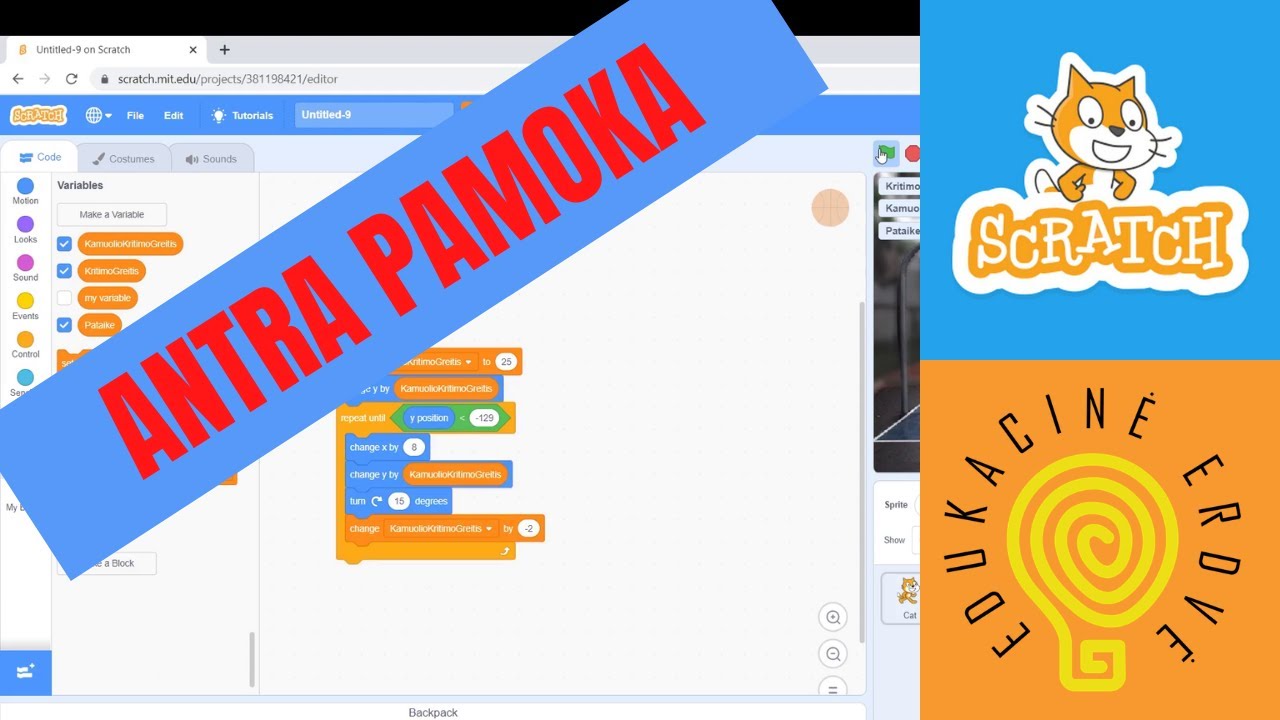Scratch mokymai - antra pamoka - YouTube