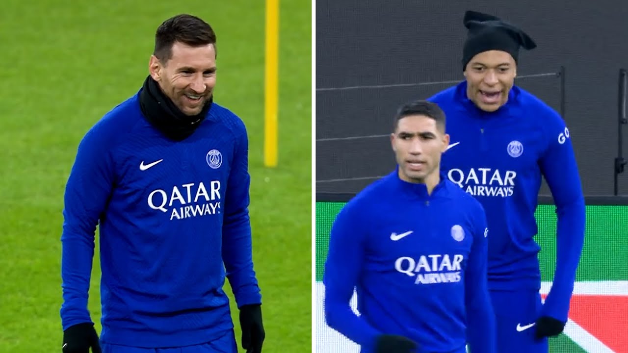 Messi and Mbappe train with PSG at the Allianz Arena ahead of Bayern ...