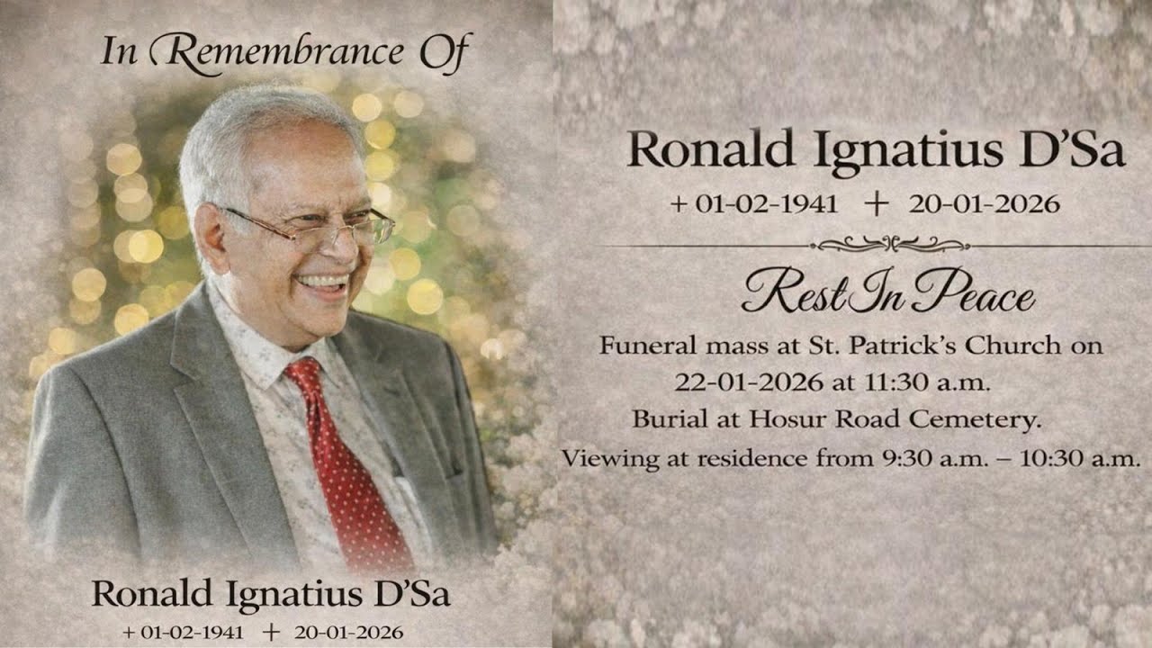 In Remembrance Of Ronald Ignatius D'Sa 01.02.1941 - 20.01.2026 - YouTube