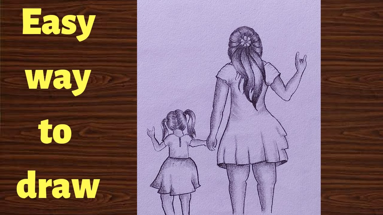 Easy pencil sketch drawing of Mother's day for beginners - step by step ...