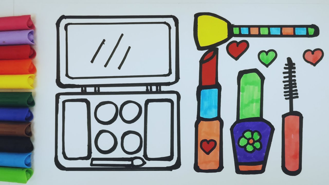 Easy Makeup kit Drawing💄How To Draw And Paint Makeup Set For Kids And ...