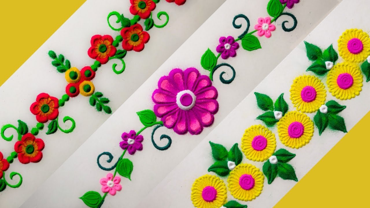 Easy Border Rangoli Designs l Quick and Simple side borders l Door ...
