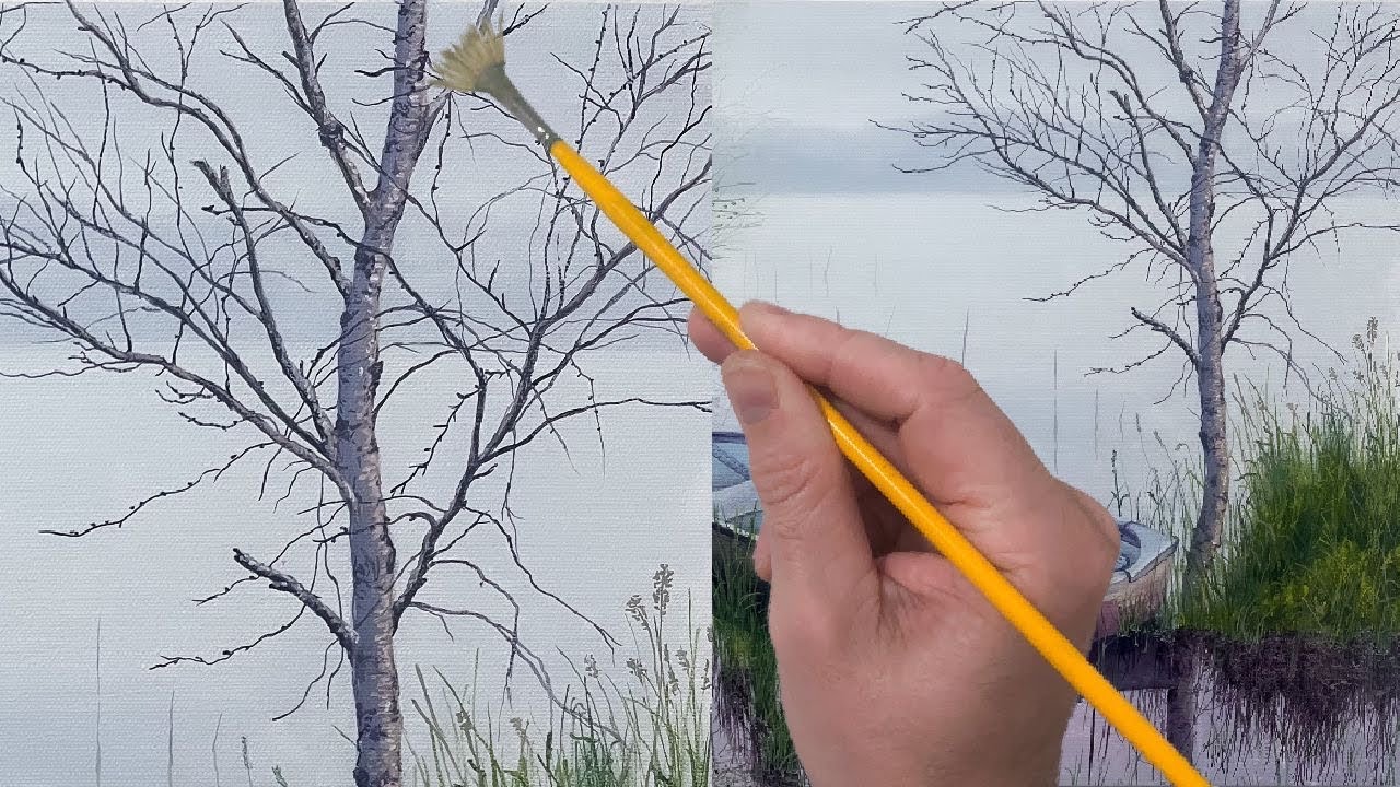 Painting Tutorial | How to Paint a Birch Tree in Acrylic | Step By Step ...