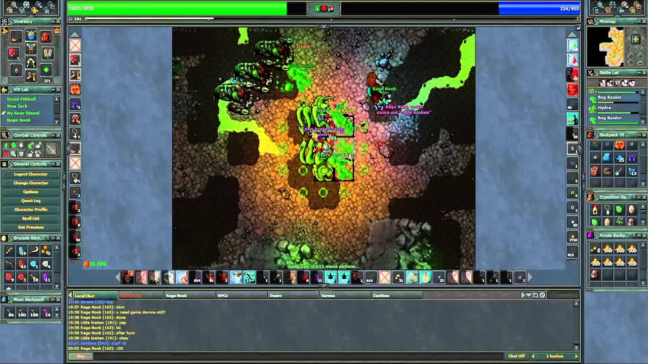Tibia: 26 Hunting Hydras with ma druid - YouTube