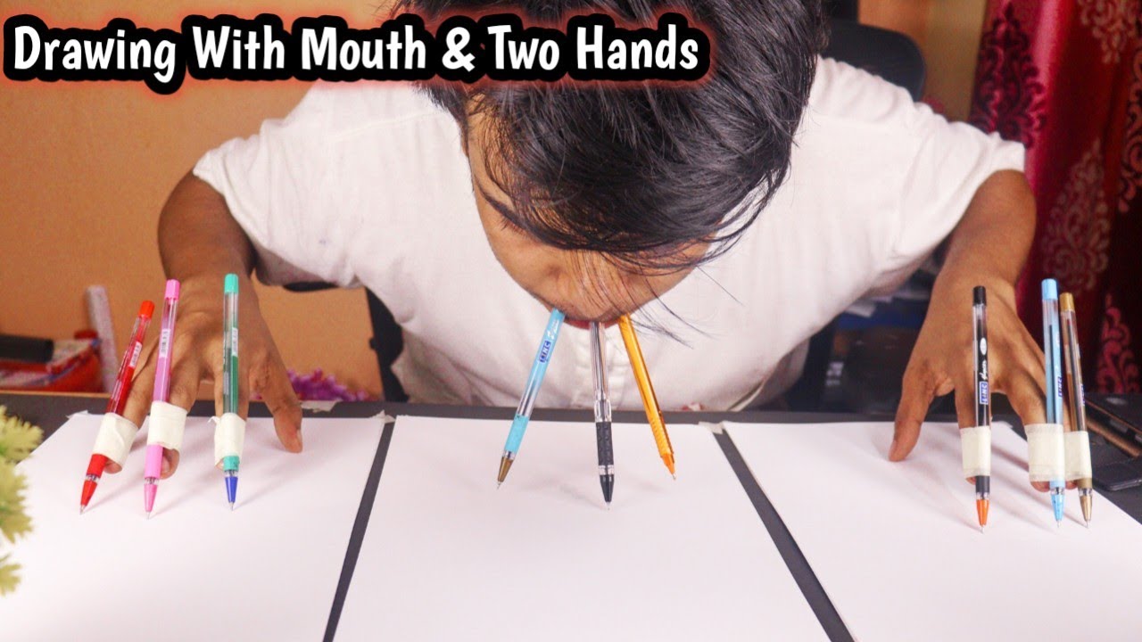 Drawing With Mouth and Two Hands | Scribble Art - YouTube