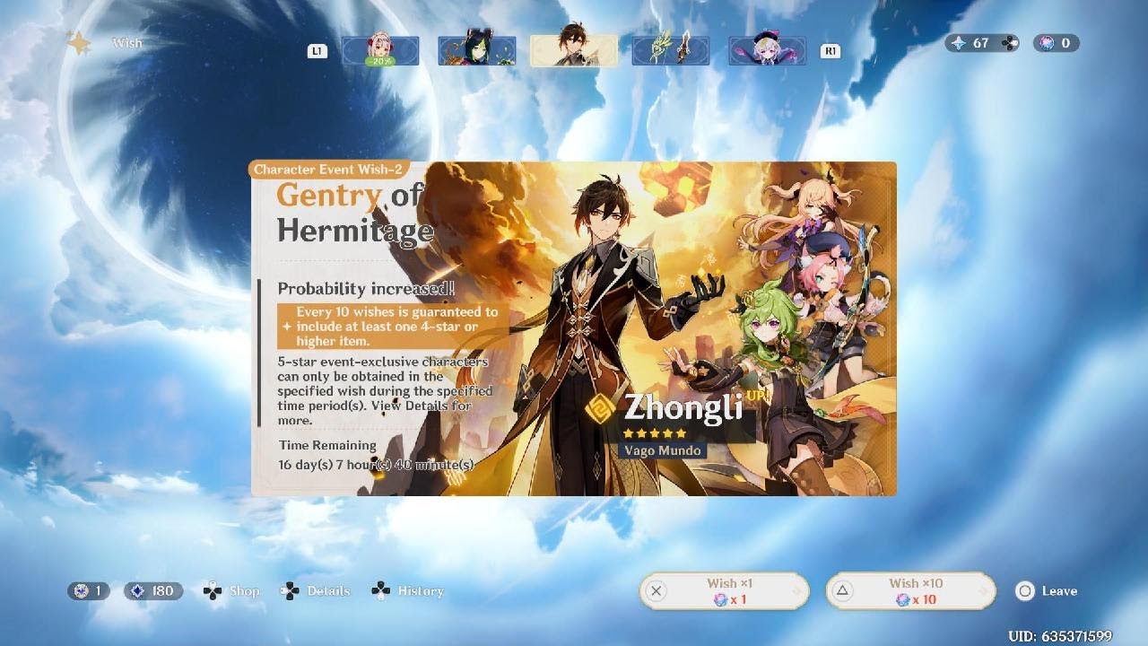 Genshin Impact 10 pull wishing Zhongli - YouTube