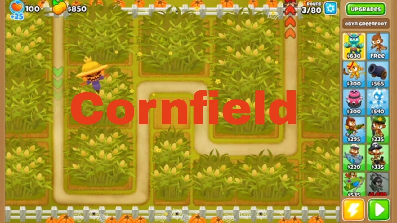 BTD6 - Cornfield Alternate bloons rounds walkthrough - YouTube