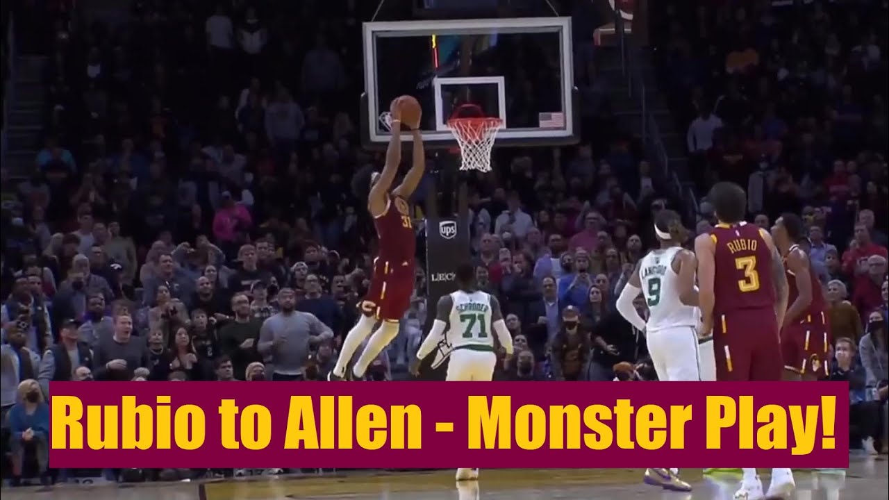 Ricky Rubio to Jarrett Allen - Monster lob and Dunk - crowd goes wild ...