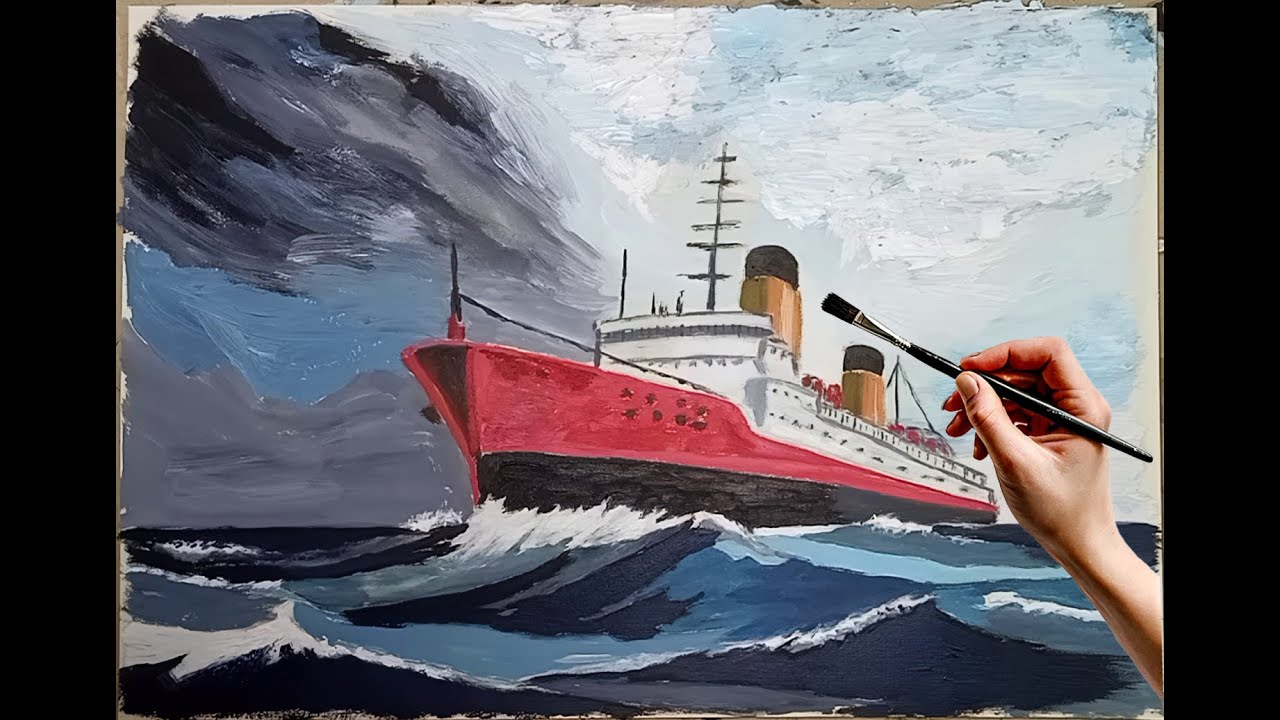 Painting a Ship at the sea / Easy and simple Painting for Beginners ...