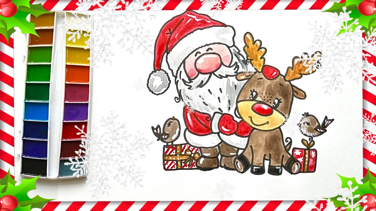 How To Draw Santa With Rudolph | Easy Drawing With Kids - YouTube
