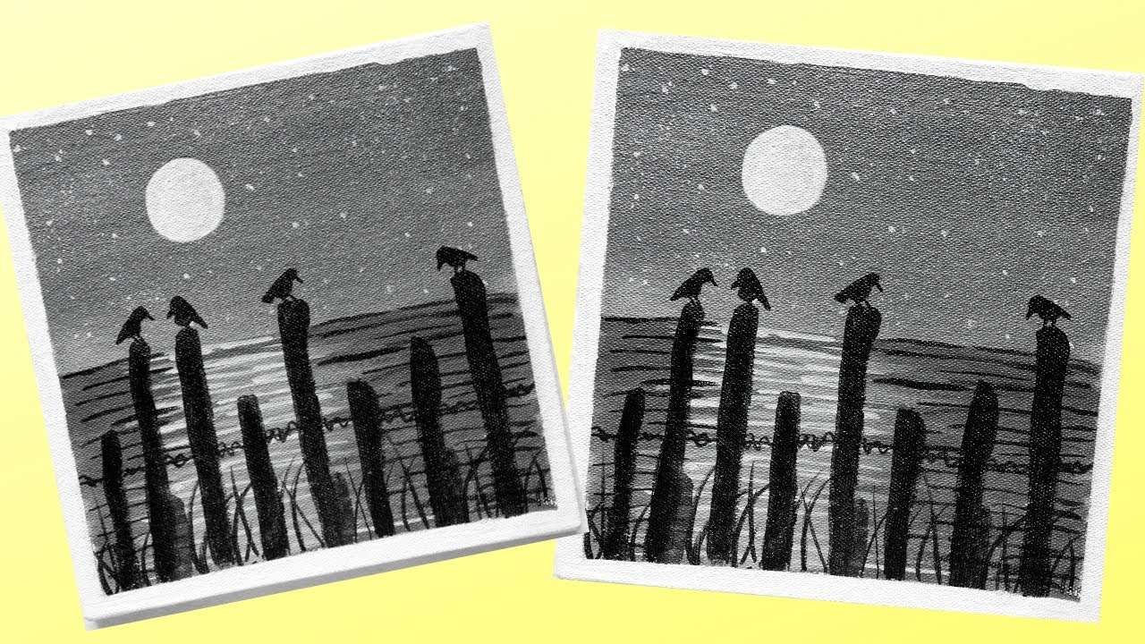 black and white painting / easy landscape painting tutorial / Easy ...