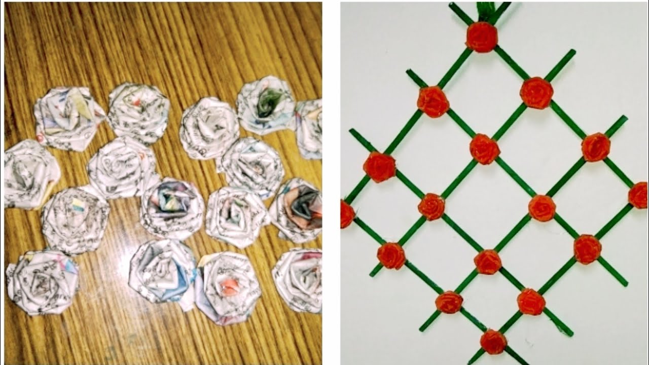 how to make newspaper rose/Wall hanging with newspaper... - YouTube