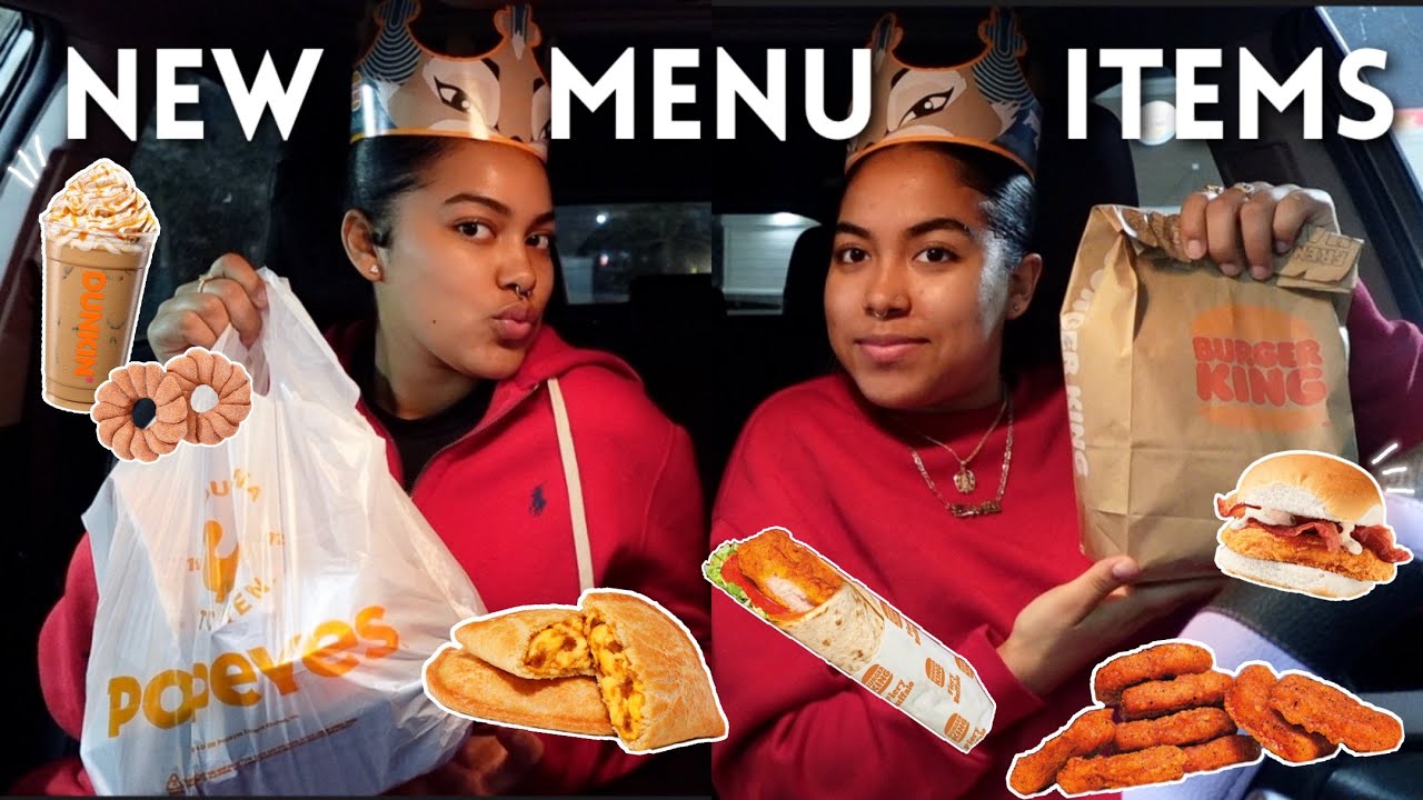 TRYING NEW MENU ITEMS FROM FAST FOOD RESTAURANTS!! (Dunkin + Popeyes ...