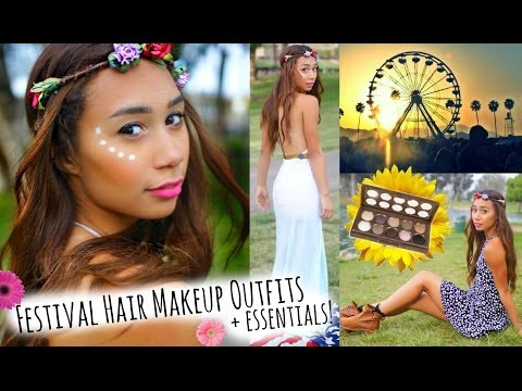 Coachella Inspired Festival Hair Makeup and Outfits! +Hot Day Essentials! | MyLifeAsEva