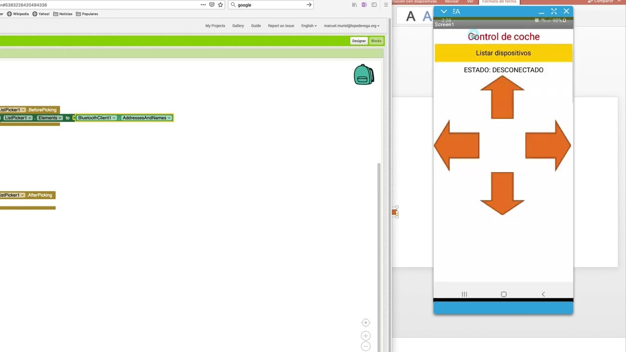 App desarrollada con App Inventor para el control de un coche por ...