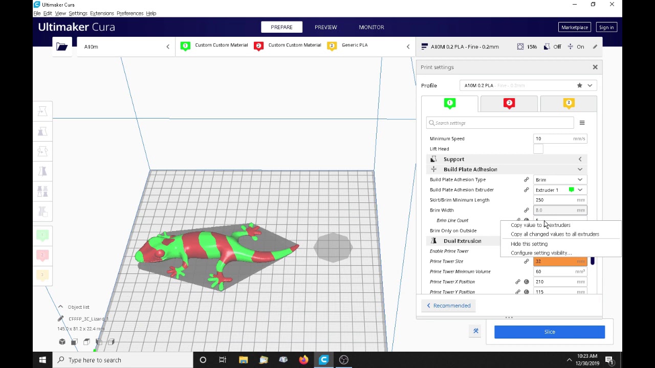 Cura Multicolor Printing Virtual Tool for mixing Part 3 - YouTube