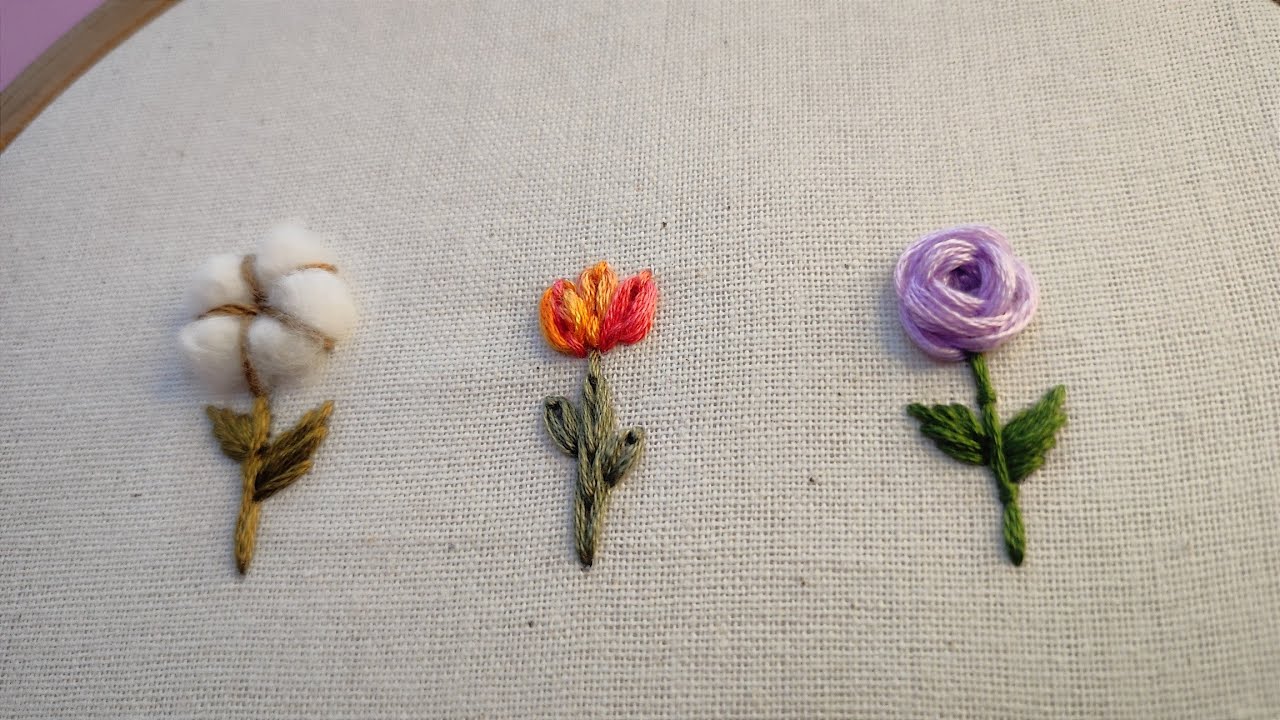 3 cute little embroiderd flowers || Basic Embroidery For Beginners ...