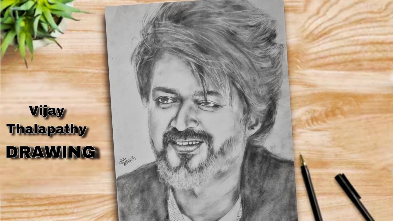 How to Draw Thalapathy Vijay / Actor Vijay Easy Drawing - YouTube