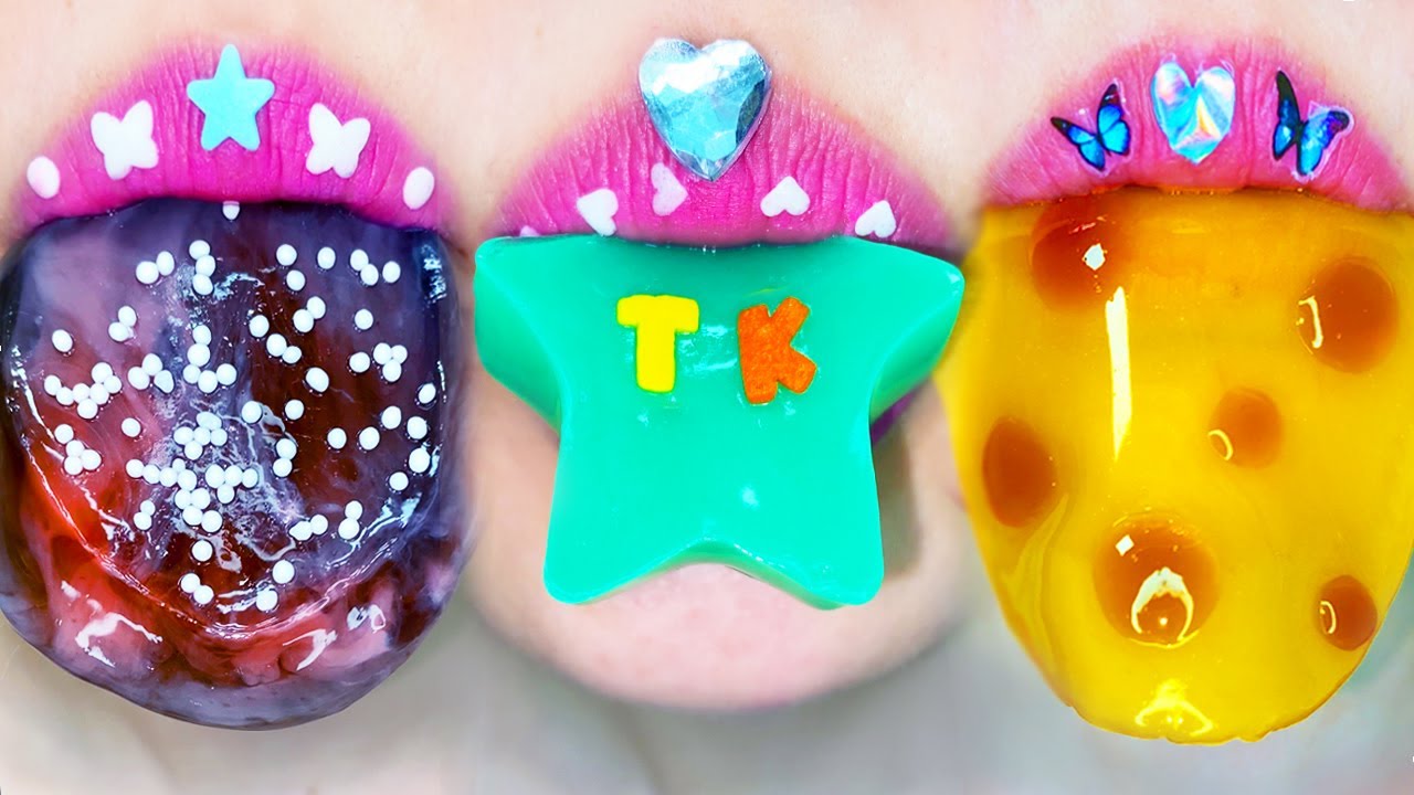 ASMR GALAXY PUDDING COOKIE JELLY GREEN STAR GUMMY eating sounds ...