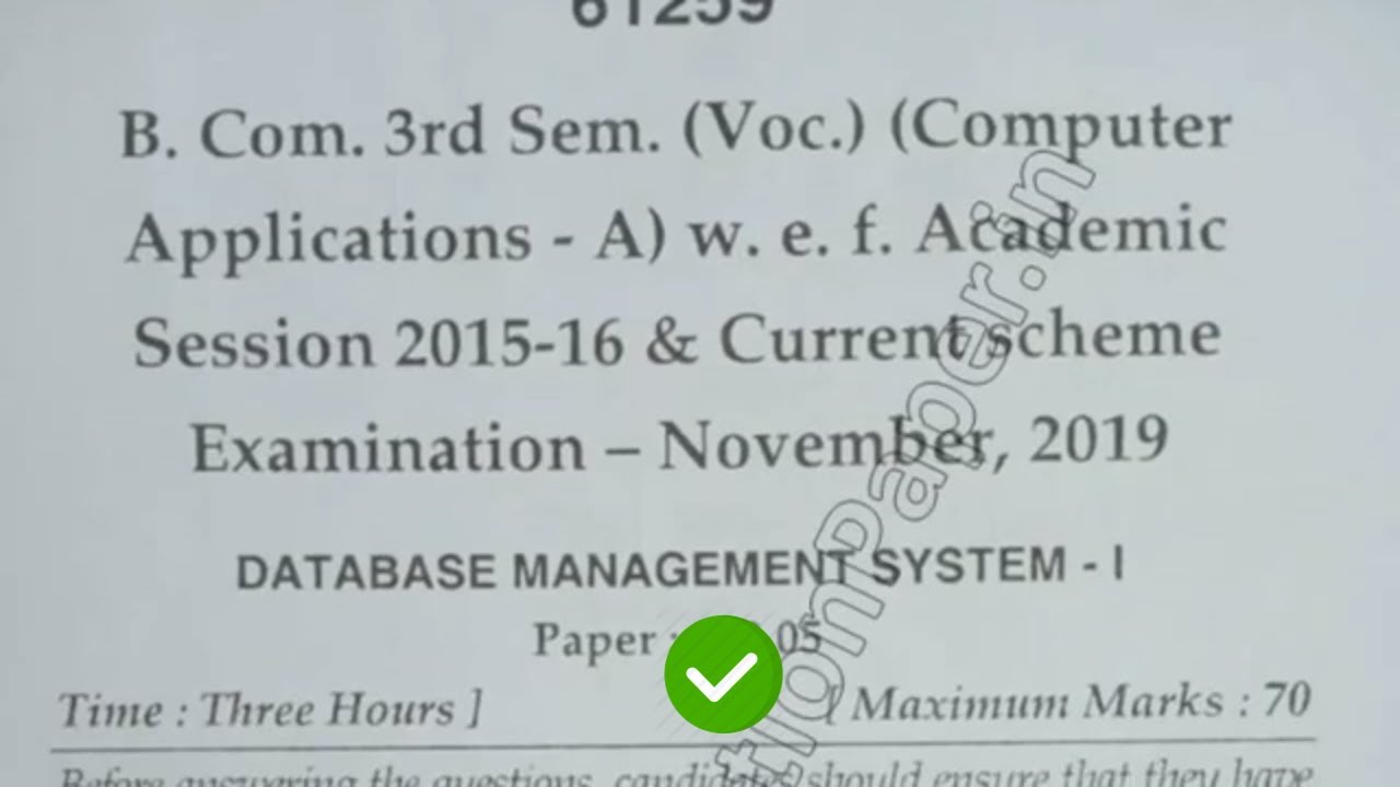 2019 Mdu BCom CA 3rd Sem Database Management System Question Paper ...