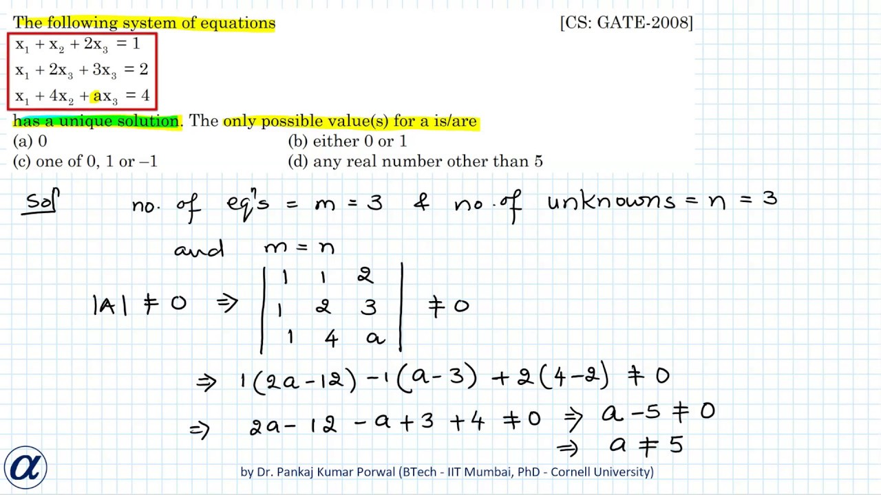 The following system of equations CS GATE 2008 - YouTube