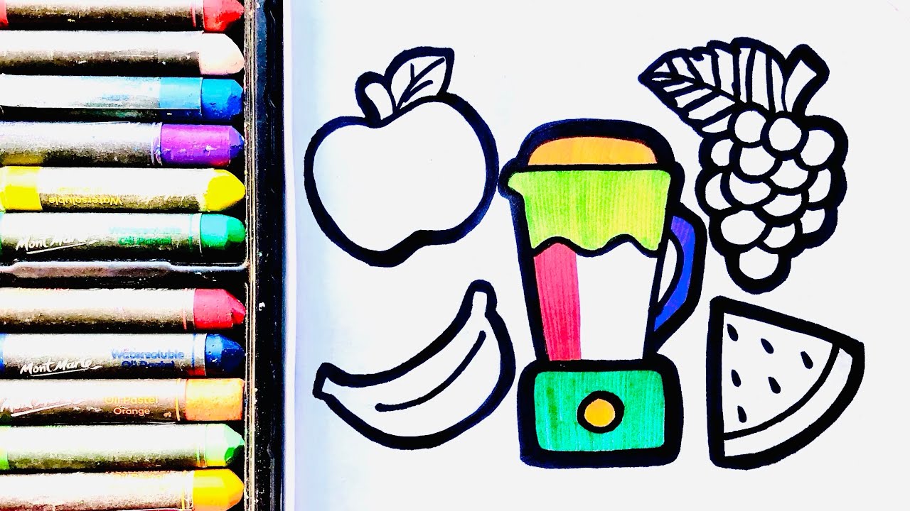 fruits and juicer machine drawing and colouring for kids - YouTube