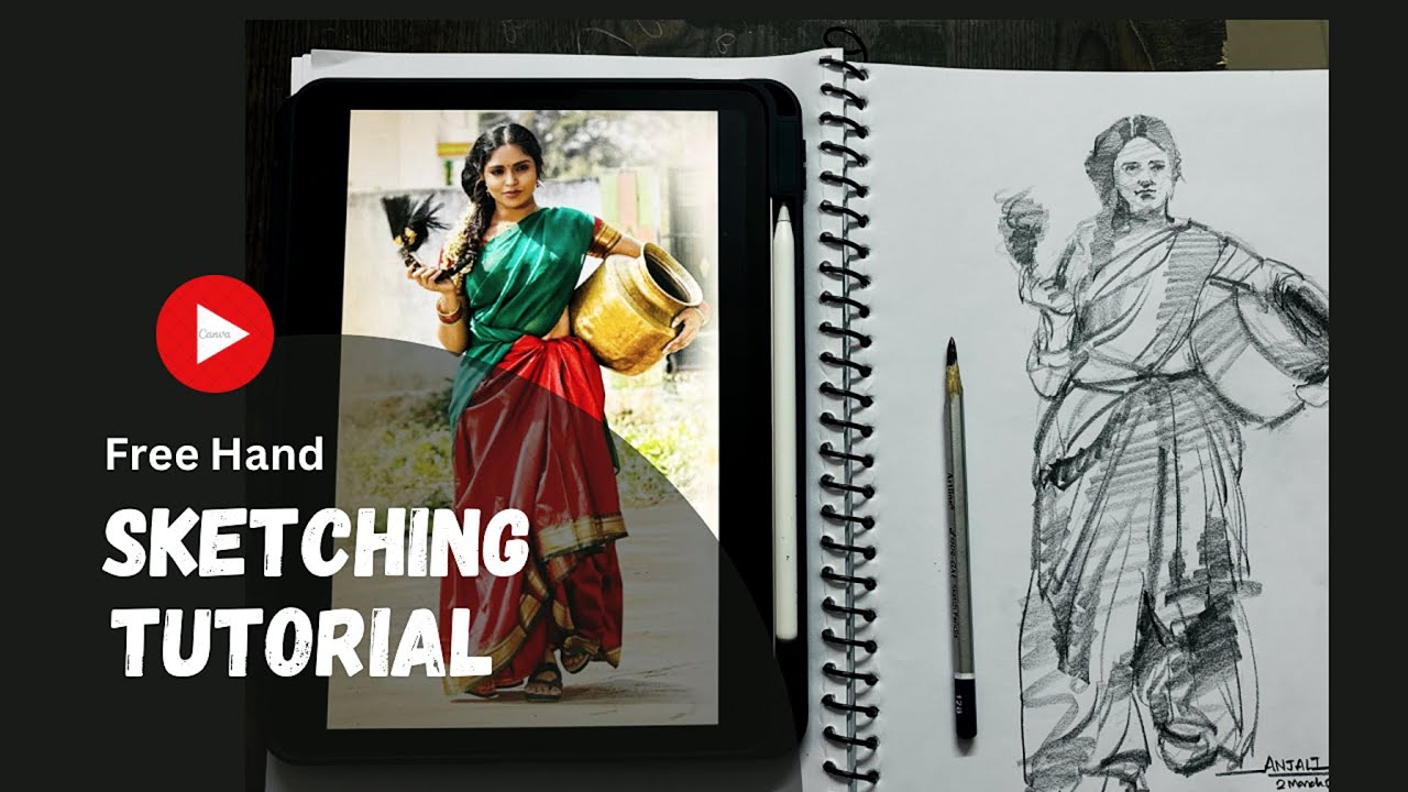 How to sketch free hand figure from refrence or live?|| easy step by ...