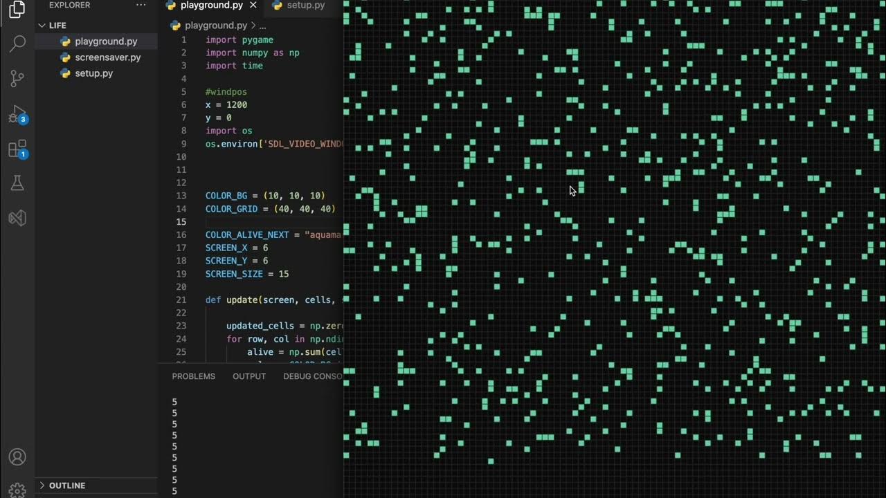 Conway's game of life in Pygame - YouTube