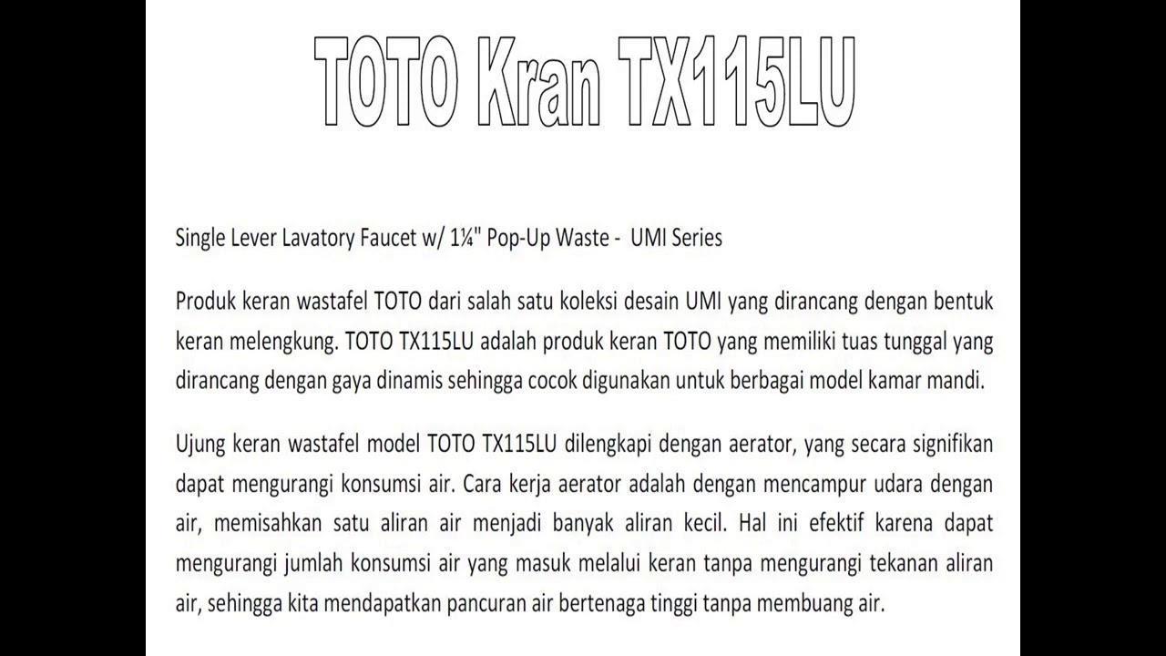 TOTO Kran TX115LU - YouTube