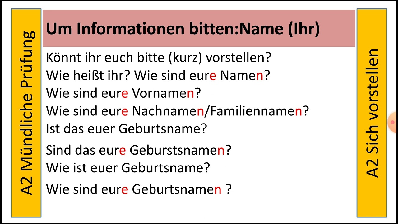 A2 mündliche Prüfung Teil 1, 2 | sich vorstellen | fragen nach Themen ...