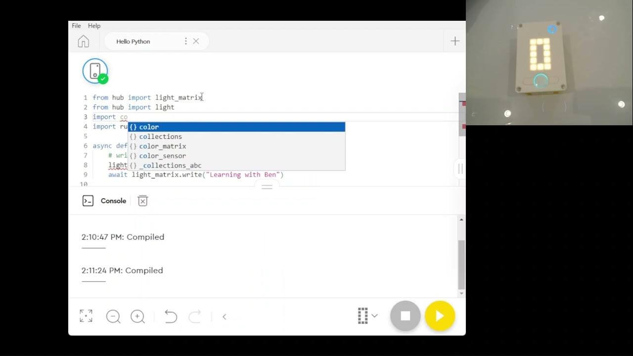 Spike Prime Python 2 lights and await - YouTube
