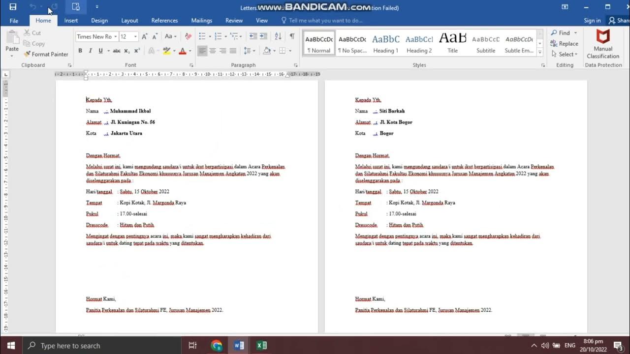 Cara Membuat Surat Undangan dan Formulir Dengan Mail Merge - YouTube