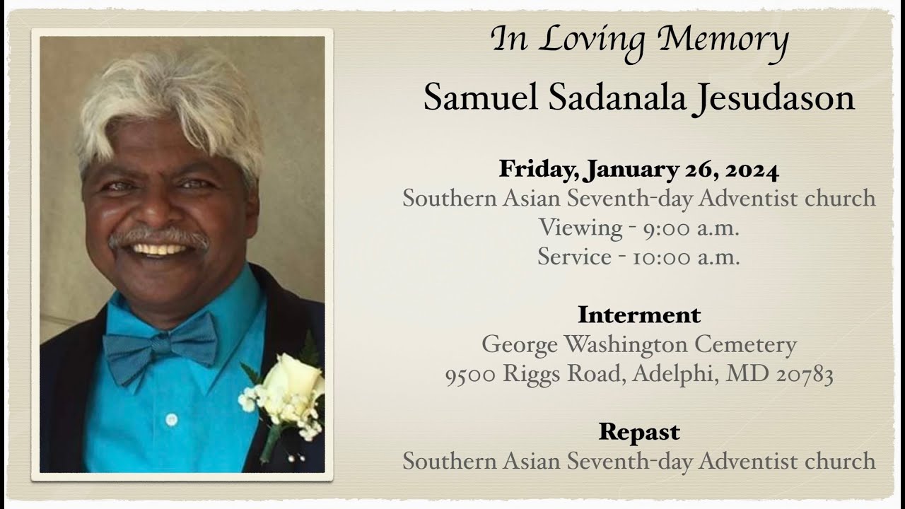 JANUARY 26, 2024 - SAMUEL SADANALA JESUDASON - FUNERAL SERVICE - YouTube