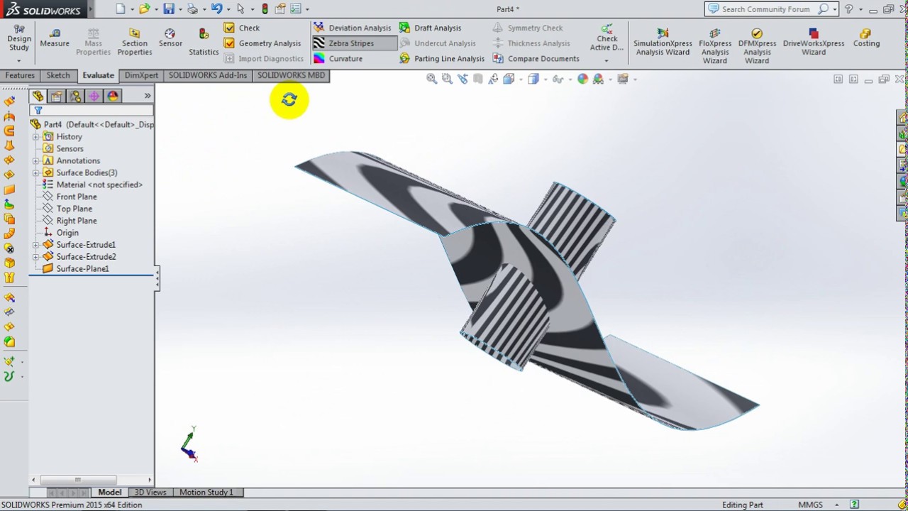 93 SolidWorks 2015 Surface Tutorial 93 Zebra Stripes for surface ...