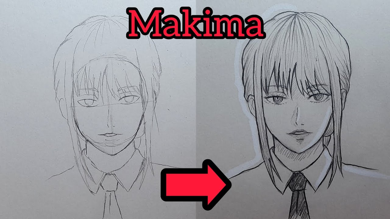 Anime drawing|How to draw Makima from Chainsaw man|Step by step - YouTube