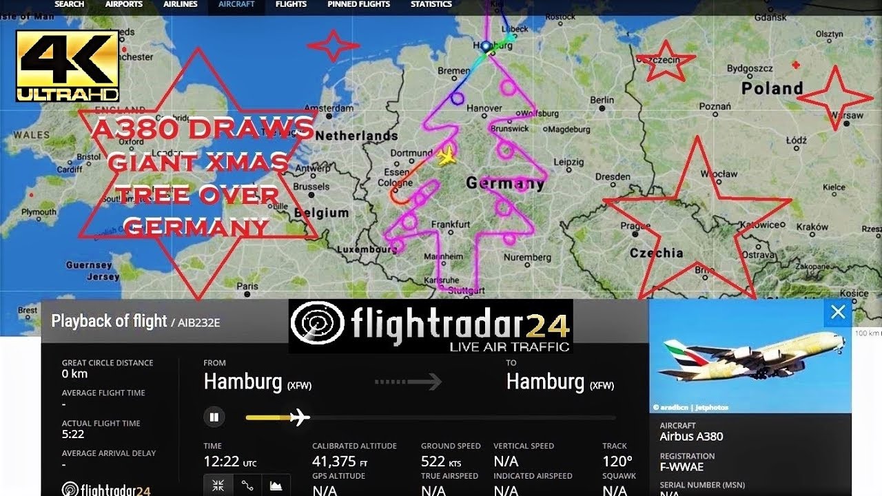 A380 draws Christmas Tree over Germany - O Tannenbaum - YouTube