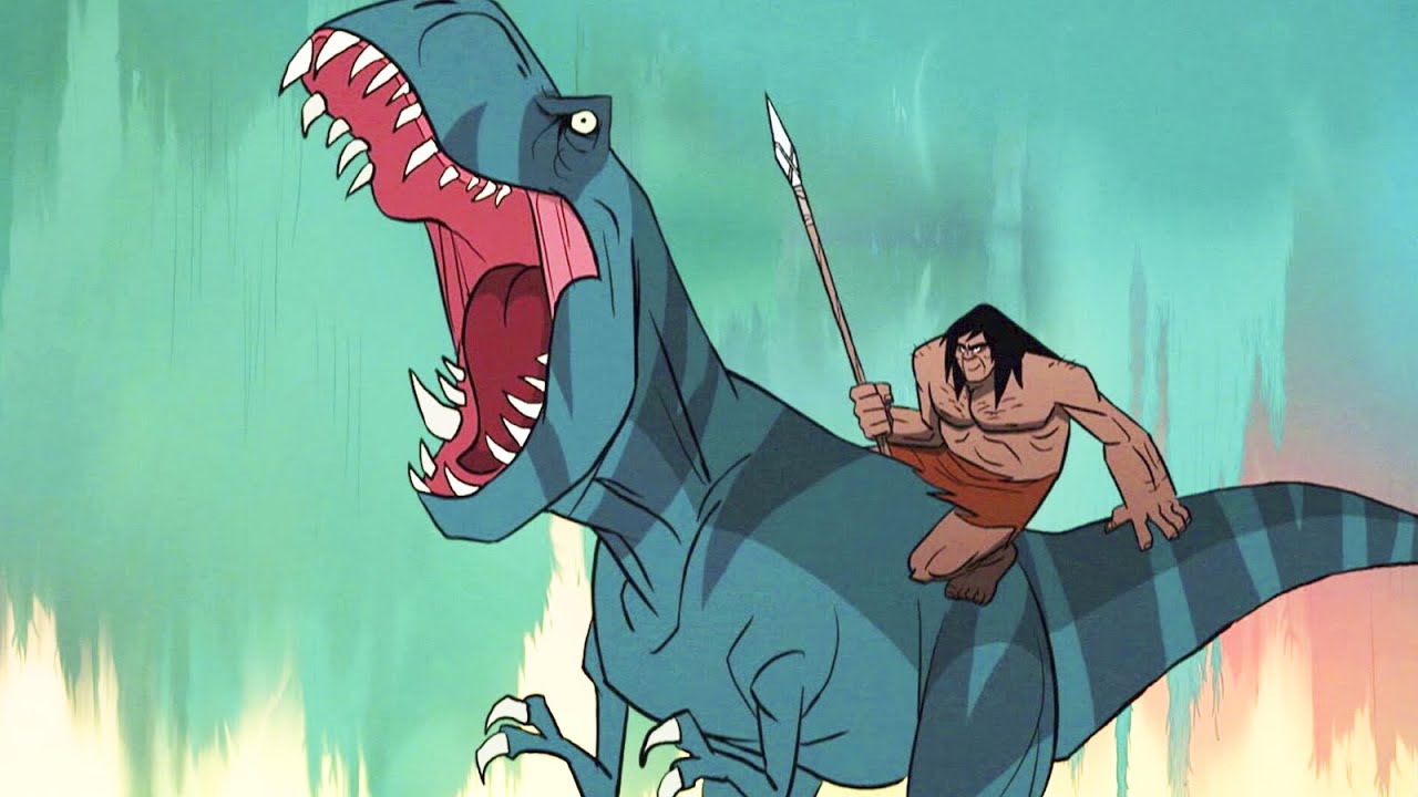 A CAVEMAN FIGHTS alongside a T-REX against BRUTAL CREATURES from ...
