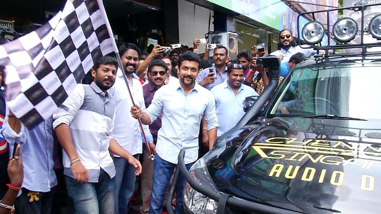 Singam Suriya flag's off Chennai 2 Singapore Audio Drive | Ghibran ...