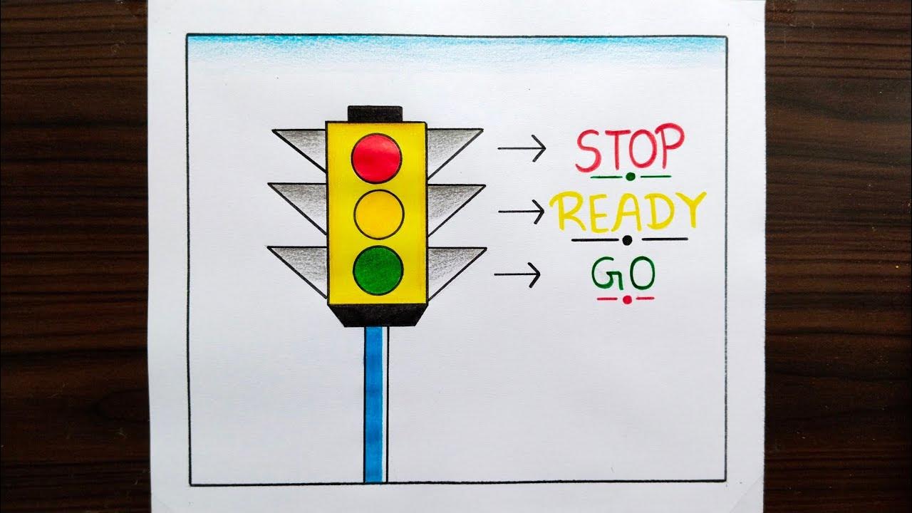 How to Draw Traffic Light / Traffic Signal Drawing / Road Safety ...