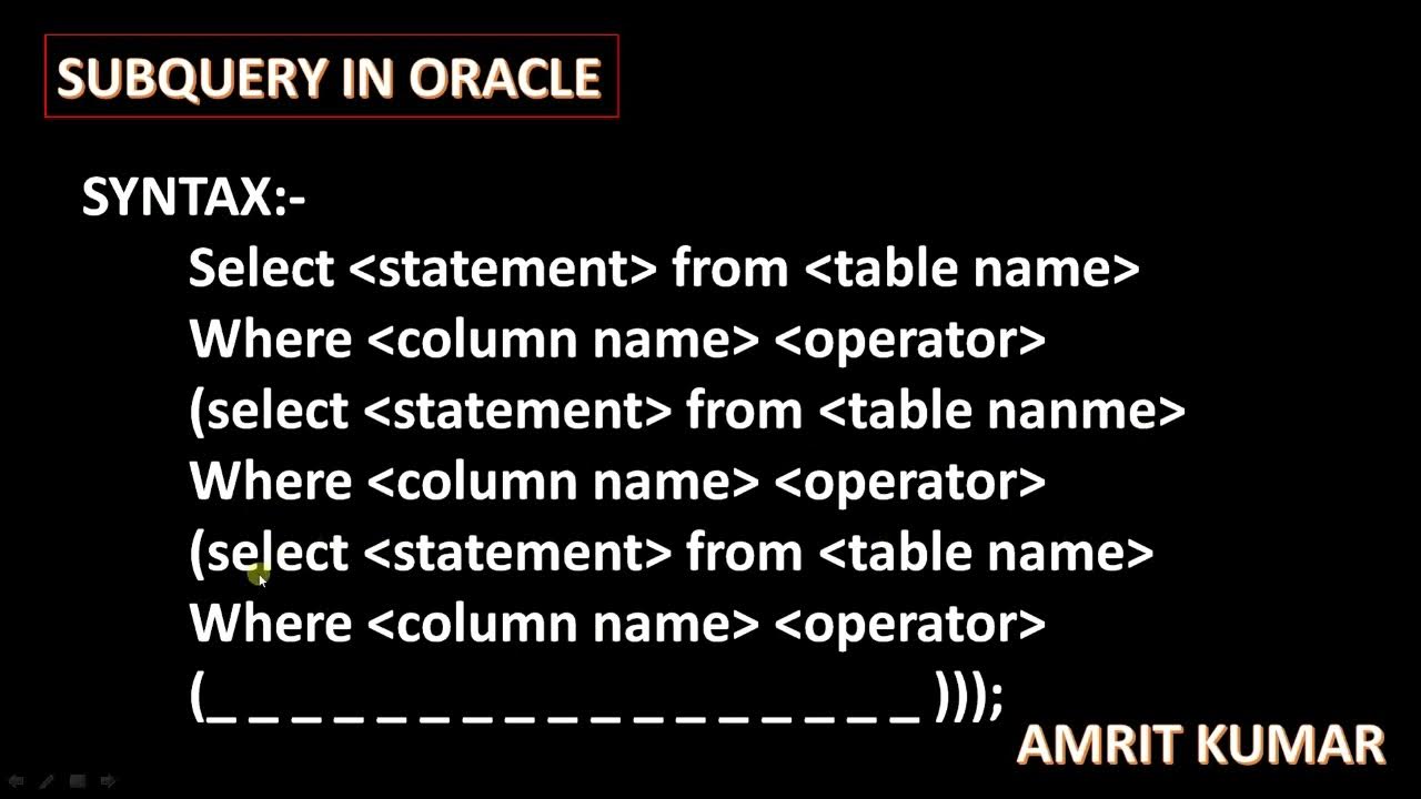 #58 SUBQUERY USED IN ORACLE BY MR. AMRIT KUMAR - YouTube