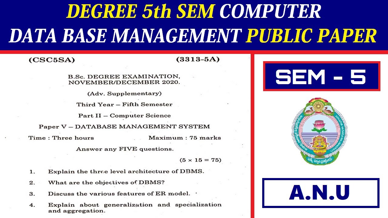 Degree 5th Semester Computer ( DBMS ) Public Paper 2020 | Data Base ...