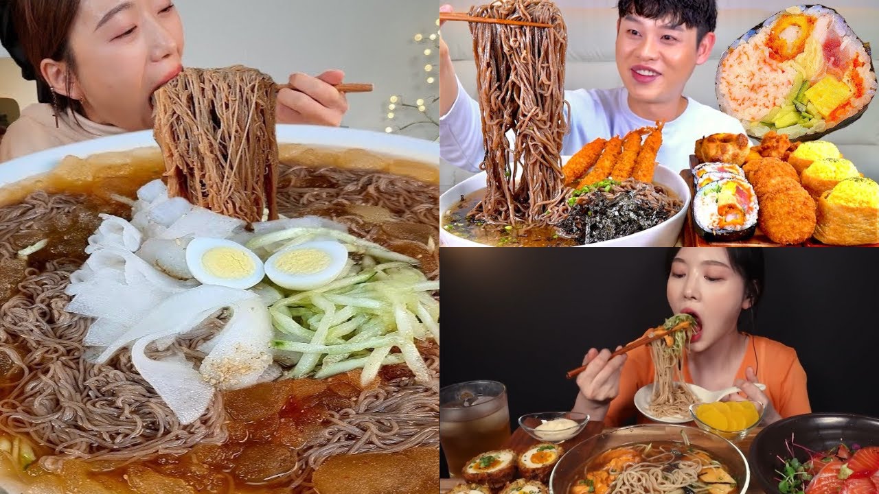 mukbangers eating Japanese food Cold buckwheat noodles | ASMR Compilation | Lets eat with ...