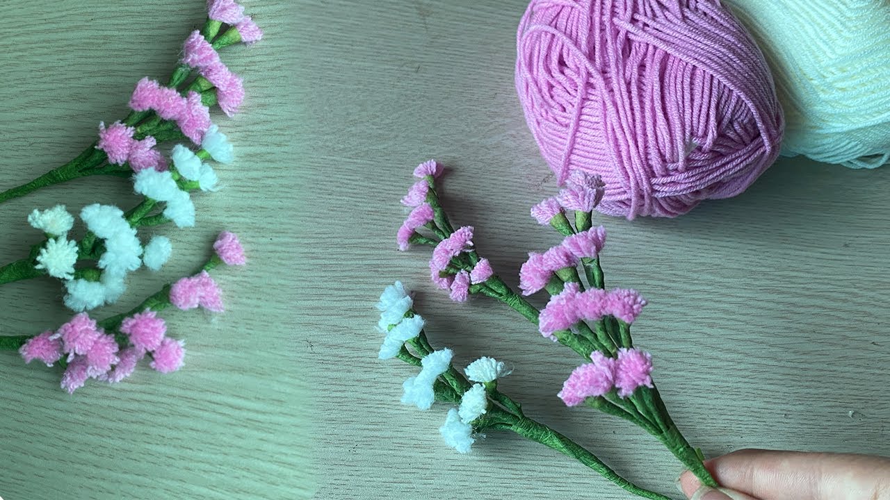 How to Make Beautiful statice flowers with Woolen - Easy Woolen Flower ...