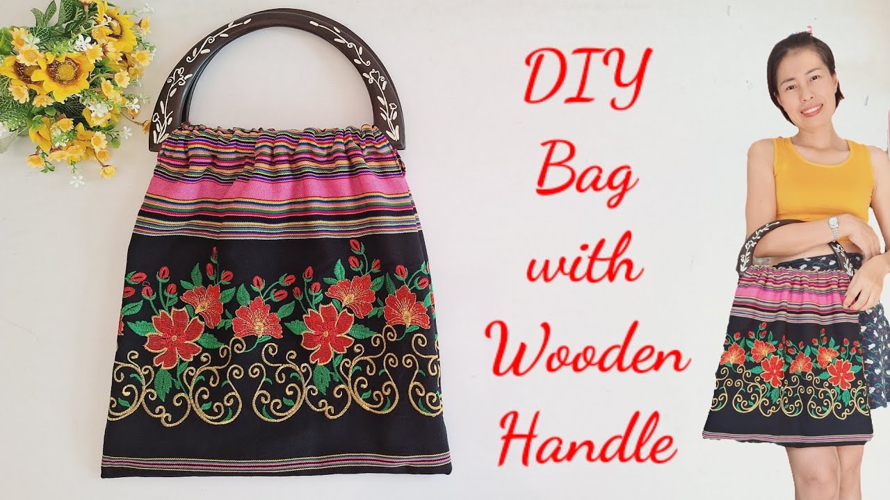 DIY Easy Bag with Wooden Handle. How to sew basic bag. new sewing ...